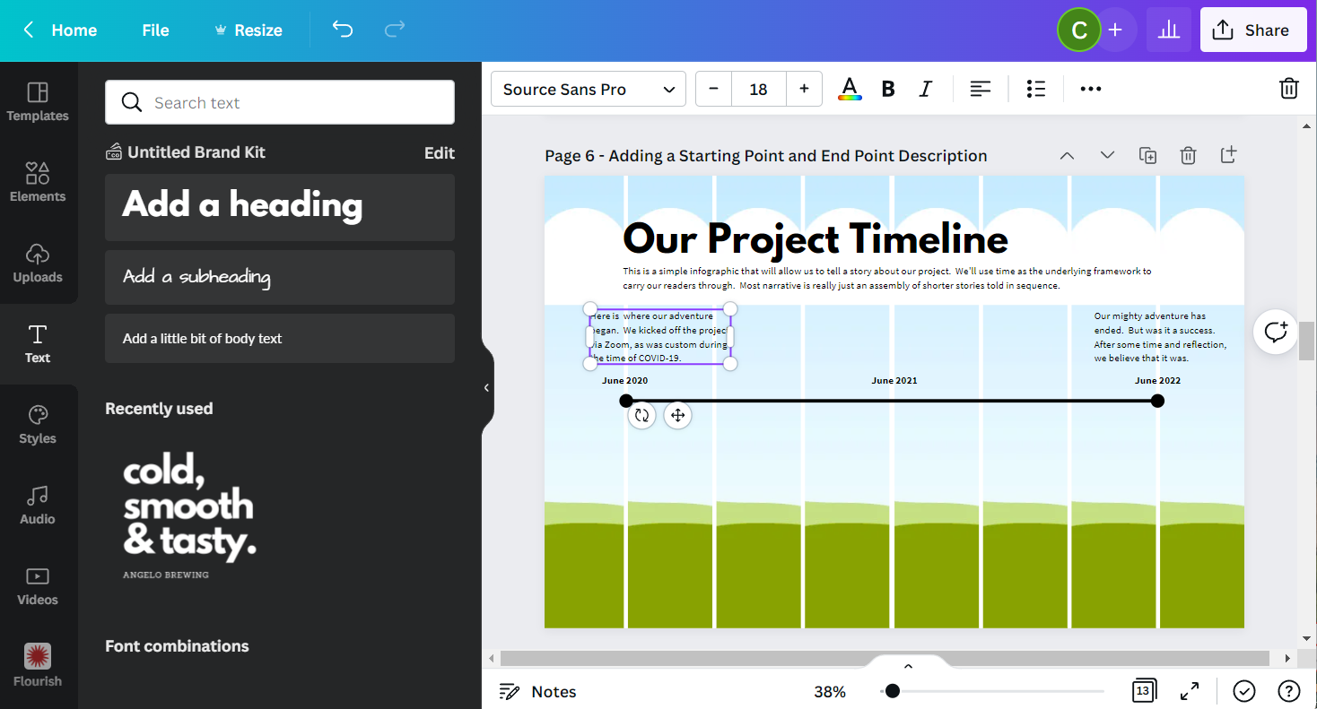 How to create a timeline infographic using Canva.