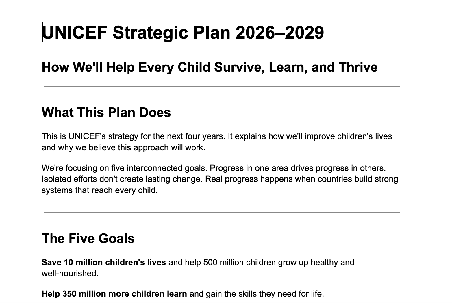 UNICEF Strategic Plan 2026–2029 – Before and After
